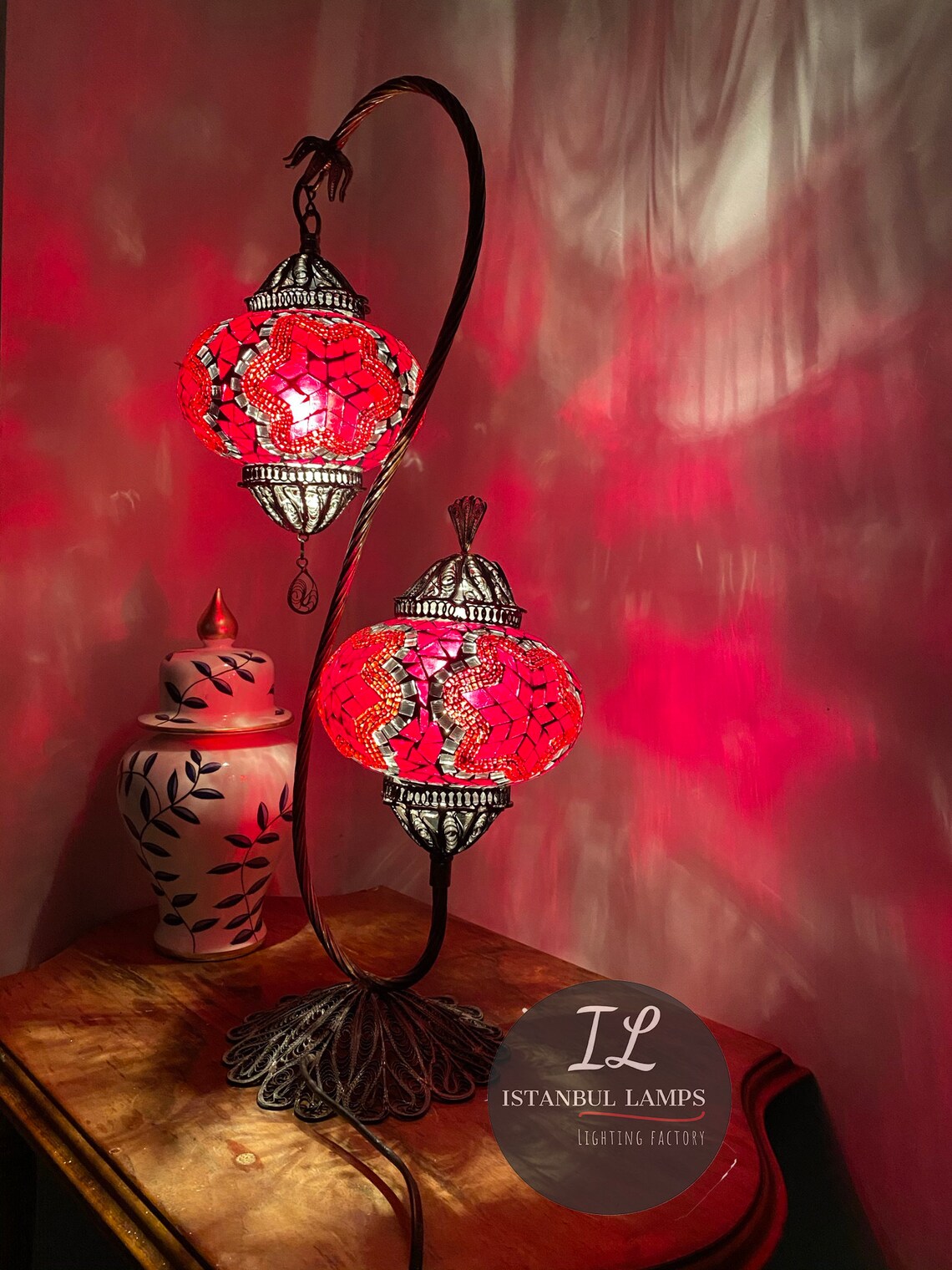 Double Shade Ruby Red Mosaic Turkish Filigree Table Lamp - Etsy