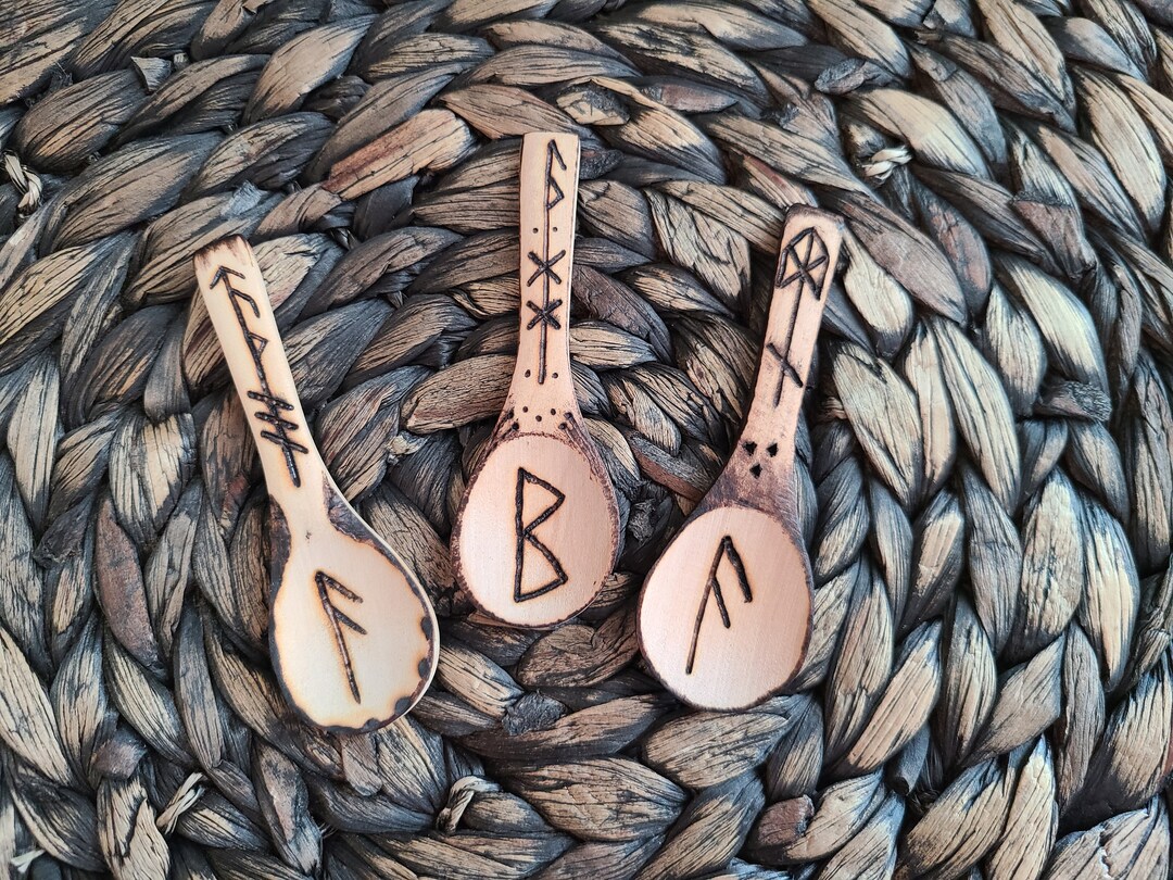 Norse Rune Burned Wooden Spoon Staves, Pagan Supply, Herb Spoon, Bath ...
