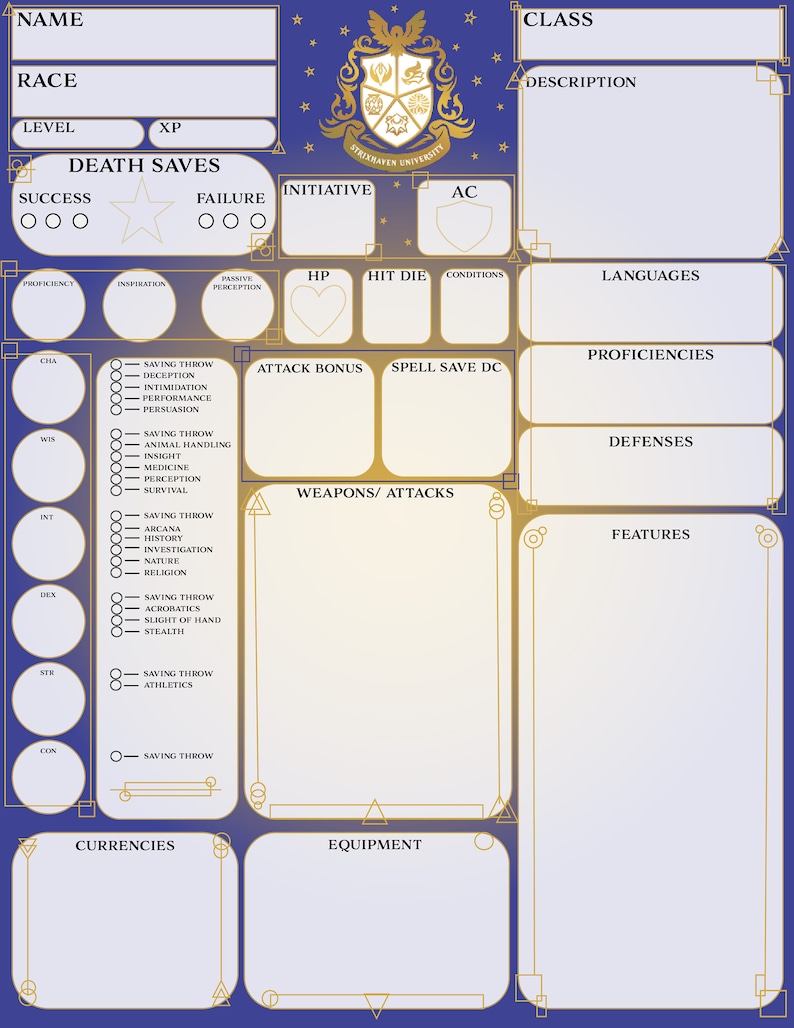 Printable Dungeons and Dragons Strixhaven Themed Character Sheet Bundle ...