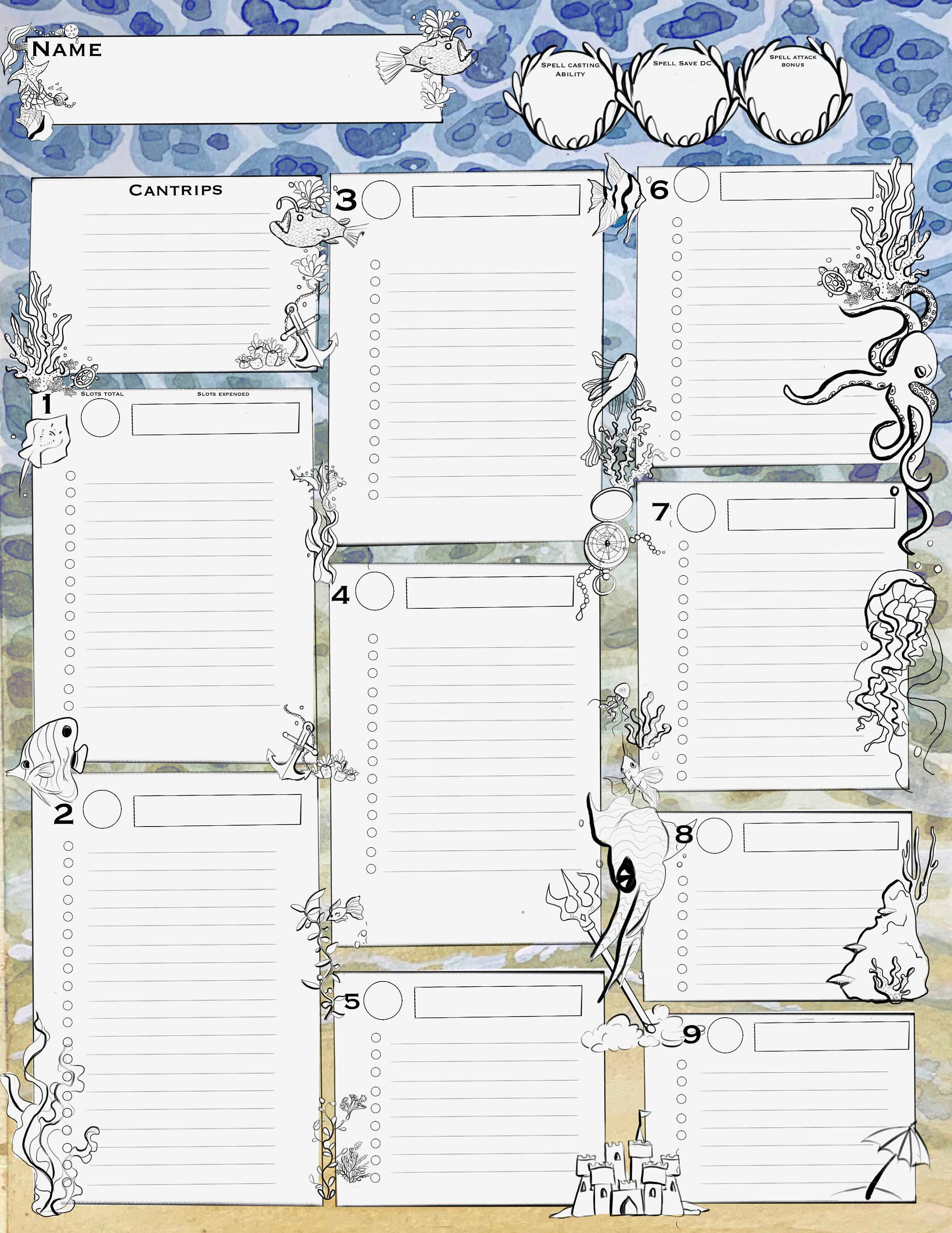 Printable Dungeons and Dragons Ocean Themed Character Sheet - Etsy
