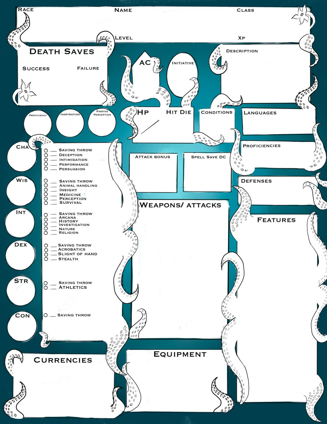Printable Dungeons and Dragons Eldritch Themed Character Sheet - Etsy