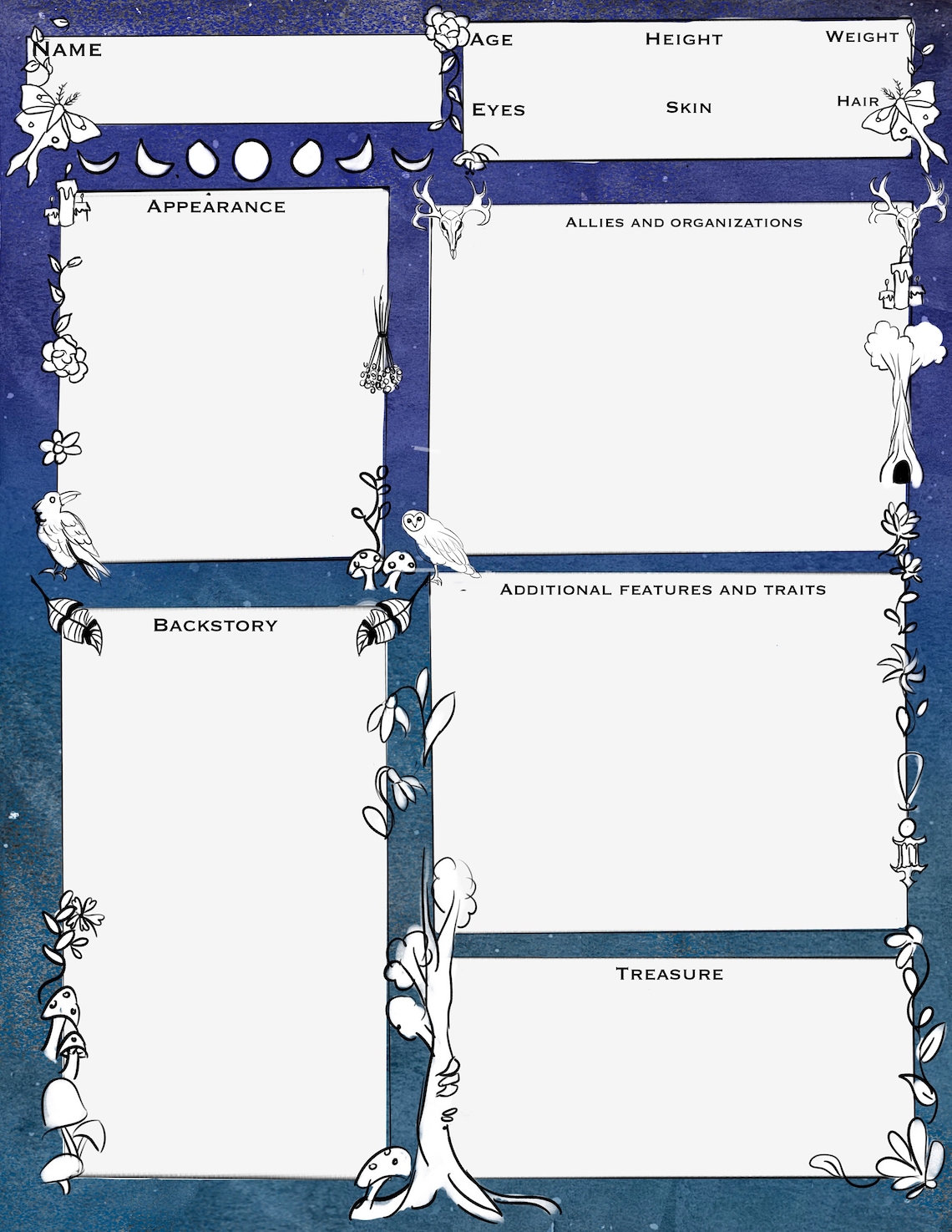 Printable Dungeons and Dragons Moon Themed Character Sheet - Etsy