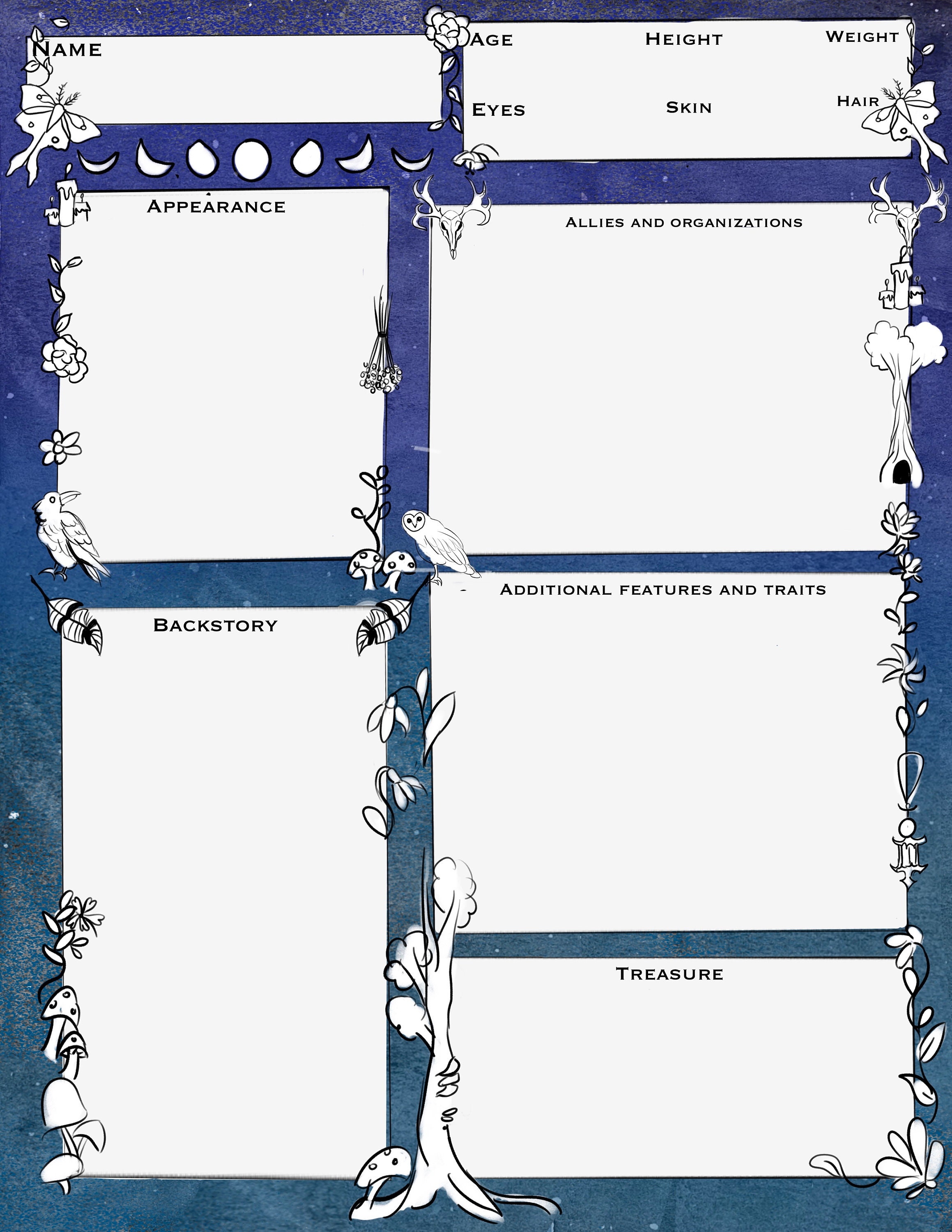 Printable Dungeons and Dragons Moon Themed Character Sheet - Etsy
