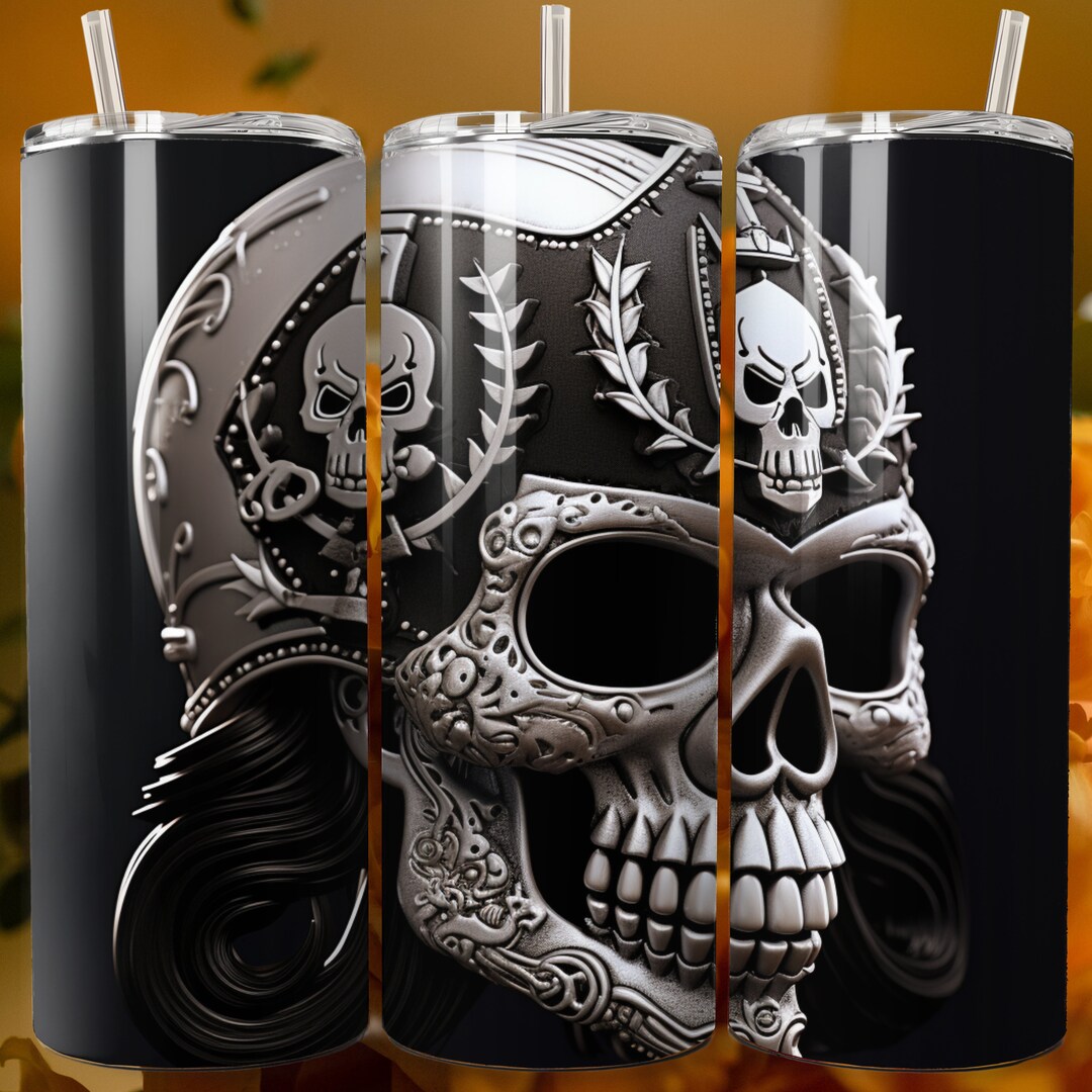 Sugar Skull Raiders Style 20oz Skinny Tumbler Wrap PNG, Dia De Los ...