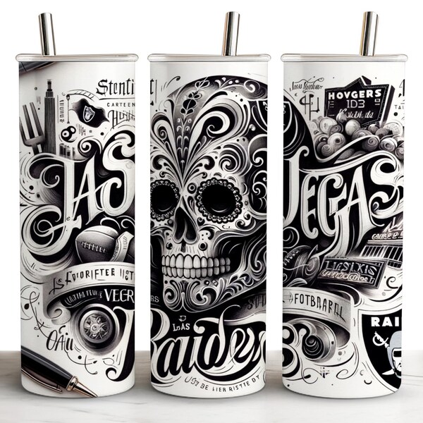 Sugar Skull Raiders Style 20oz Skinny Tumbler Wrap PNG, Dia De Los ...