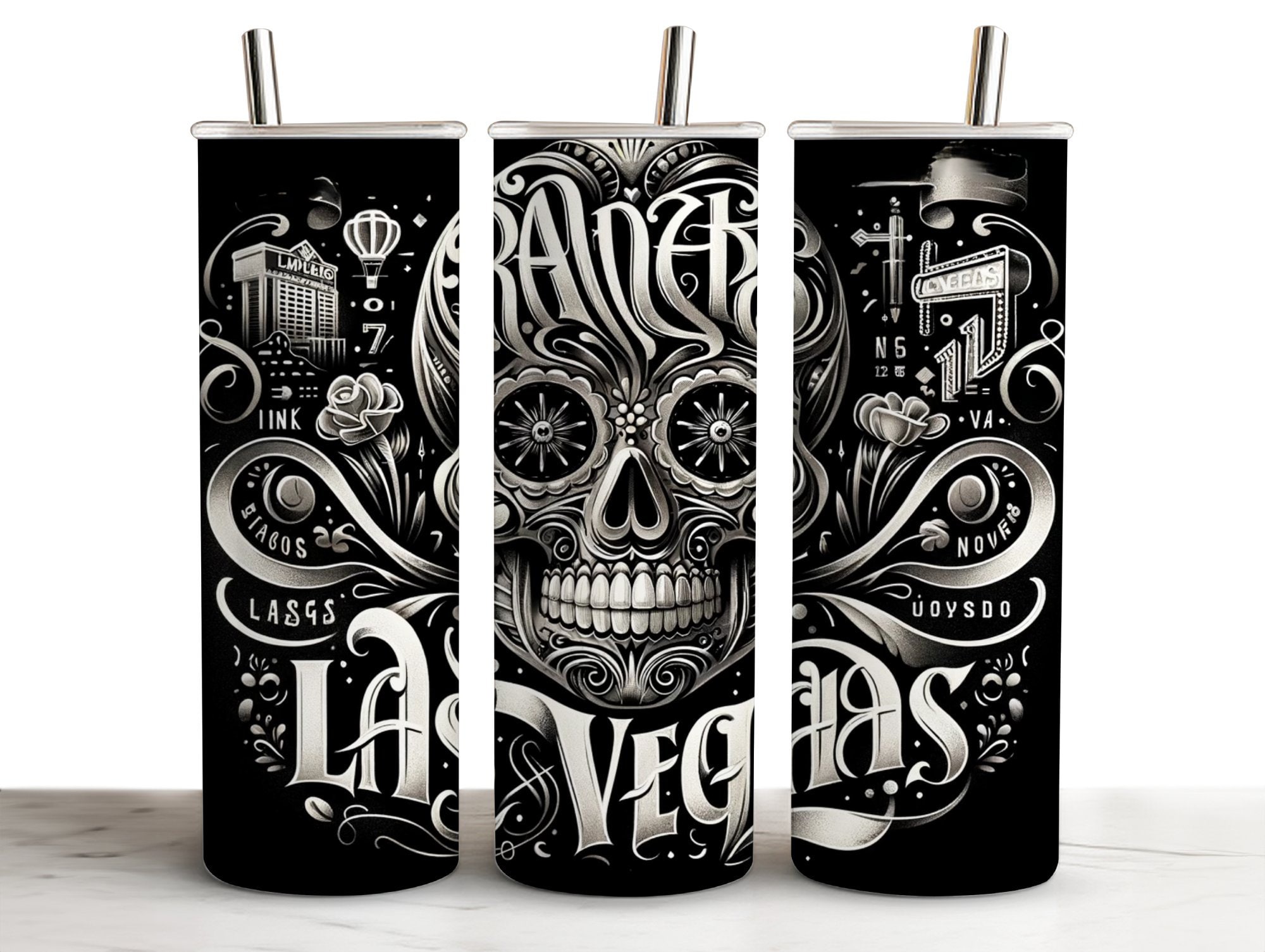 Sugar Skull Raiders Style 20oz Skinny Tumbler Wrap PNG, Dia De Los ...
