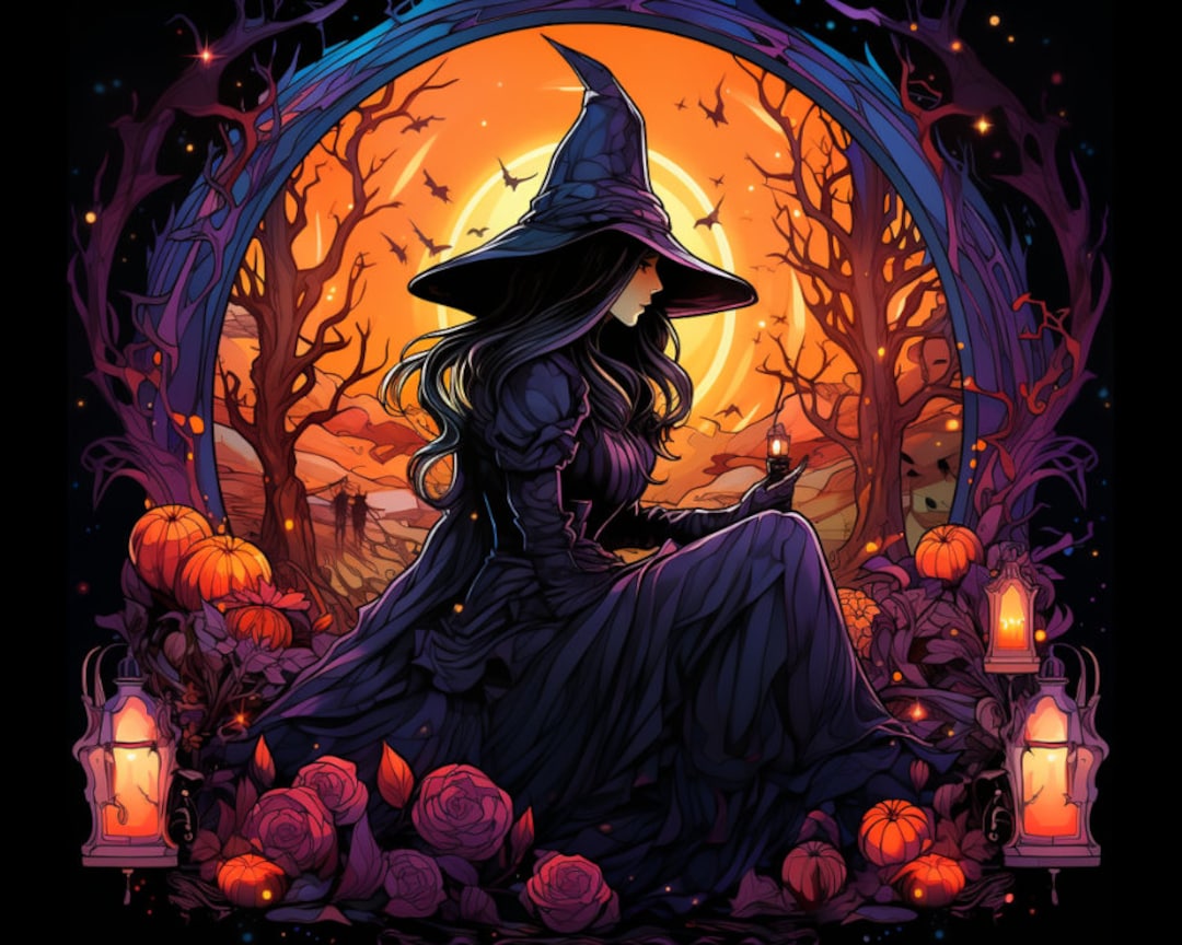 Watercolor Witch PNG Tumbler Wrap, Digital Download, Black Witch ...