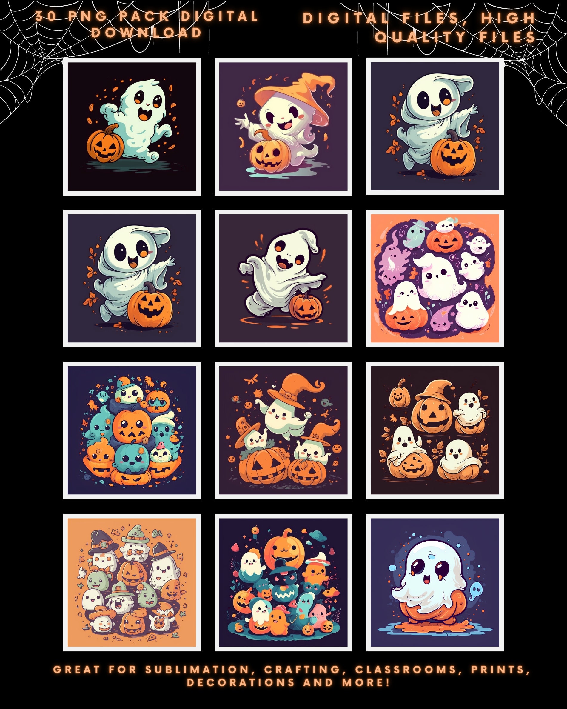 Halloween PNG Bundle 30 Pack Cute Ghost PNG, Halloween Png, Dancing ...