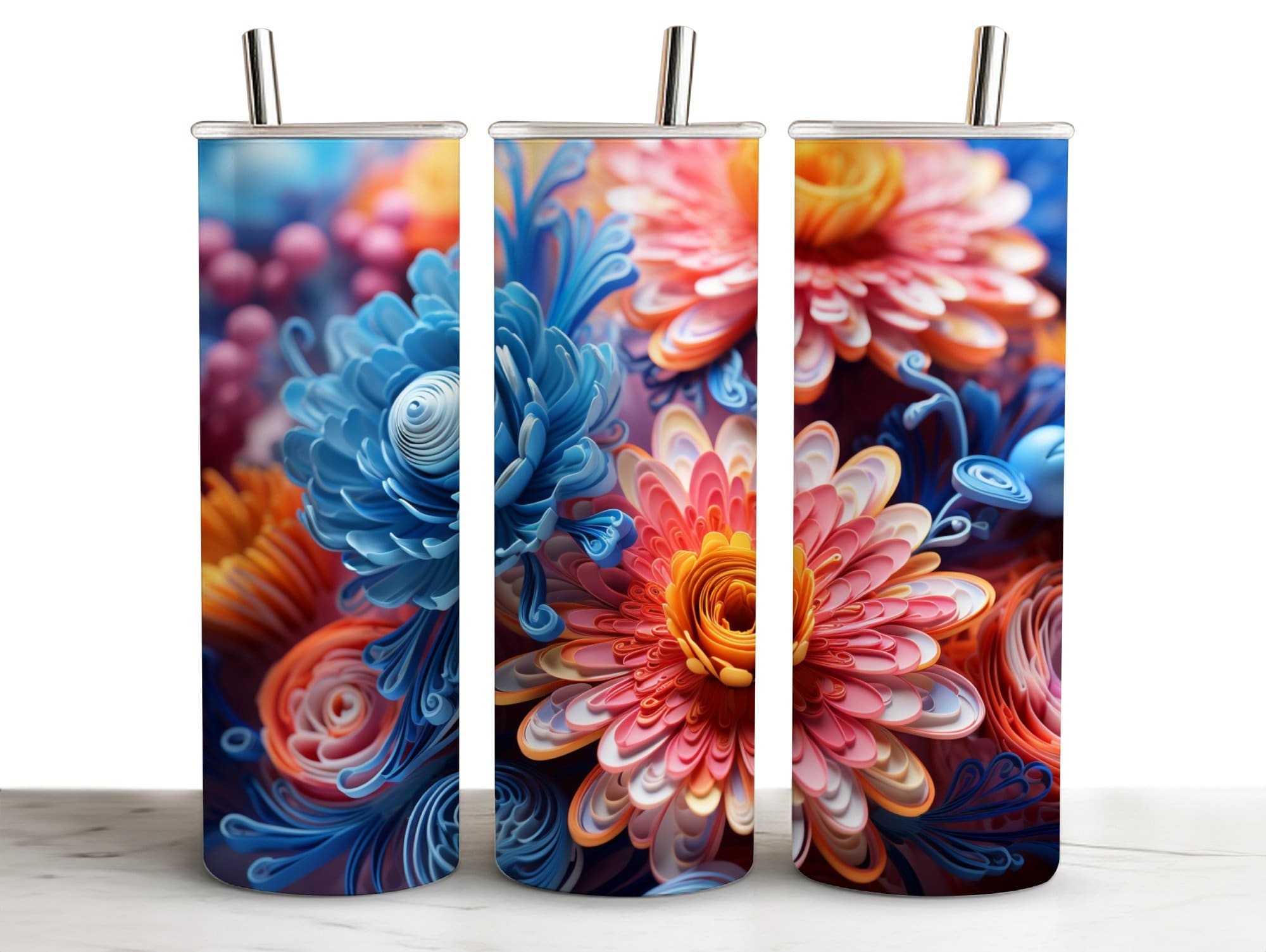 Vibrant 3D Floral PNG Tumbler Wrap, 20oz Skinny Tumbler Wrap, Colorful ...