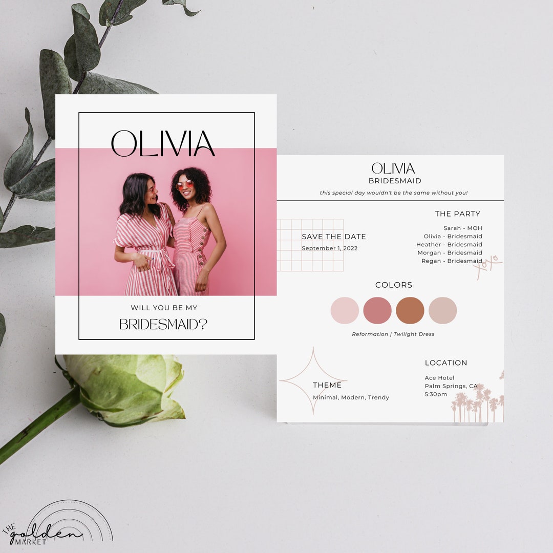 Bridesmaid Information Card Template, Modern Minimalist Bridesmaids ...