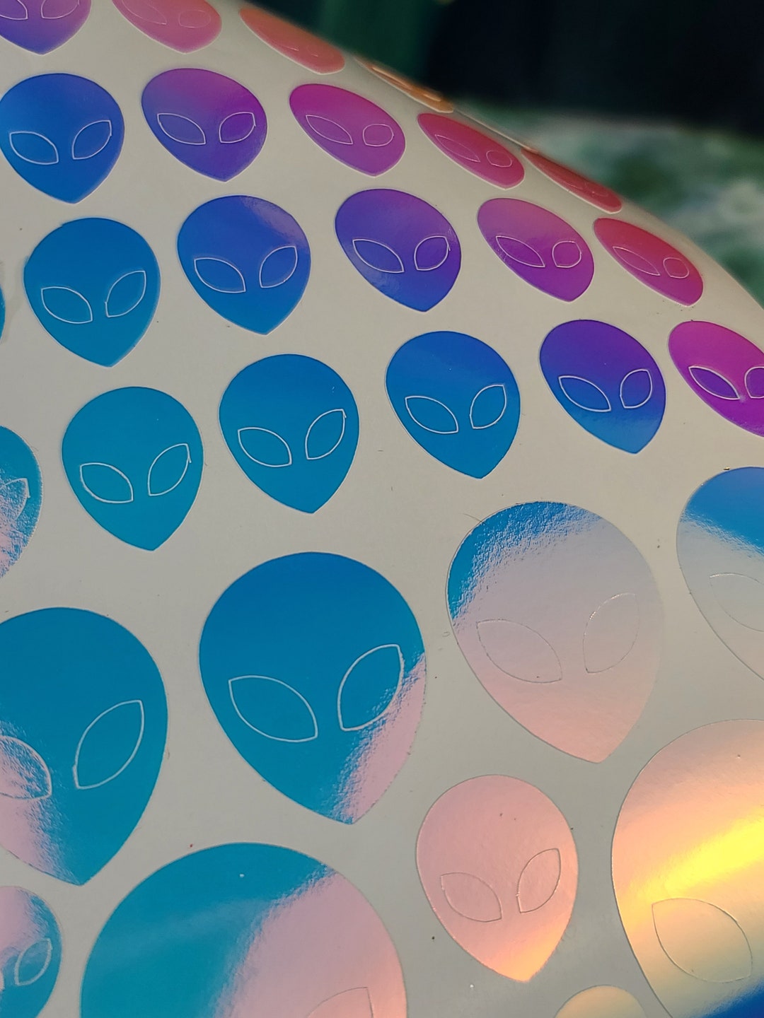 Alien Head Holographic Vinyl Sticker Set Waterproof Glow in the Dark ...