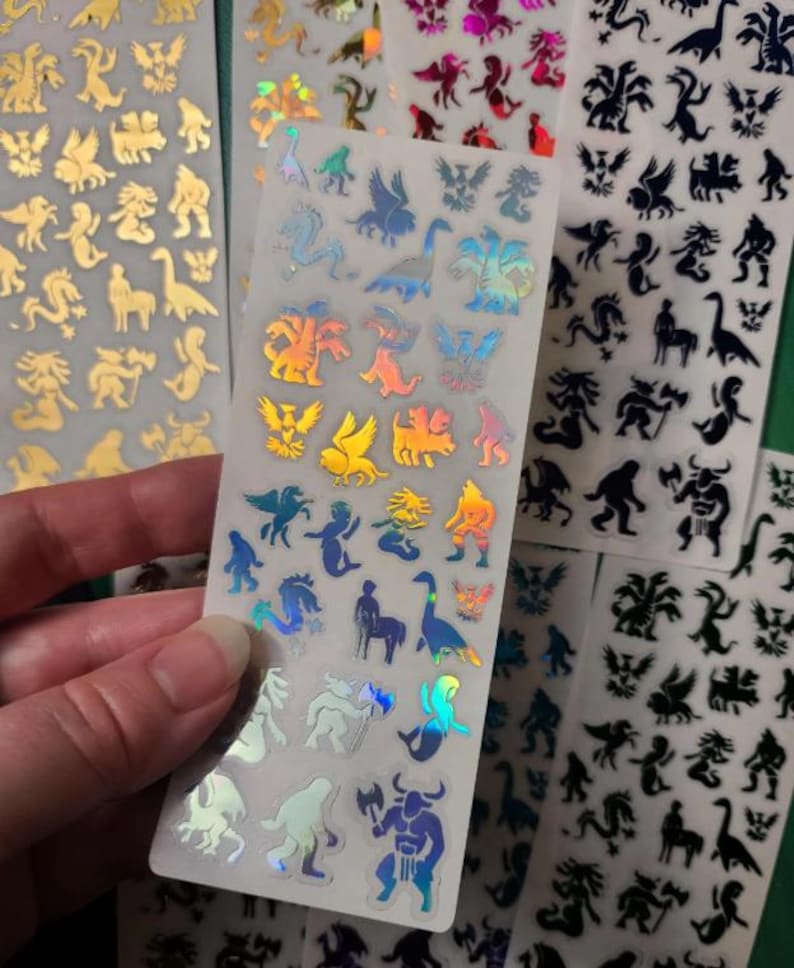 Micro Mythical Creature Sticker Sheet • Clear Holographic Fantasy Vinyl ...