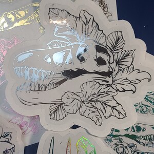 Floral Dinosaur Sticker Holographic Dino Dinosaur Stickers Floral ...