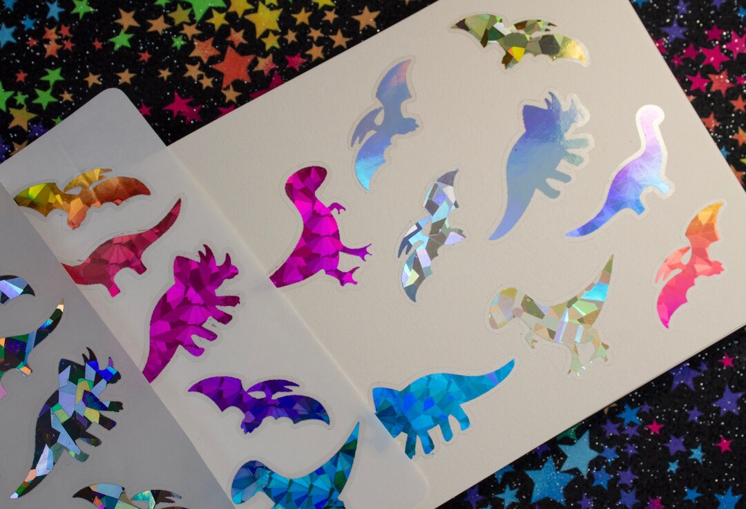 BIG! Holographic Dino Dinosaur Stickers Rainbow Dinosaur Decal ...