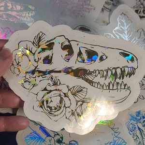 Floral Dinosaur Sticker Holographic Dino Dinosaur Stickers Floral ...