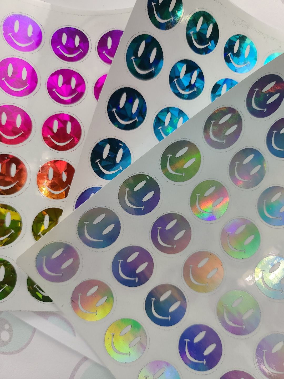 Holographic Smiley Face Sticker Sheets Custom Color Options Water ...