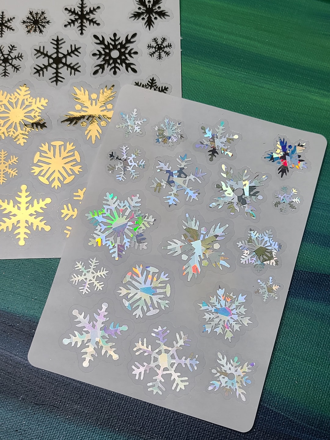 Snowflake Stickers Gold Holiday Sticker Sheet Holographic Snowflake ...