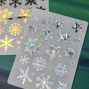 Snowflake Stickers Gold Holiday Sticker Sheet Holographic Snowflake ...