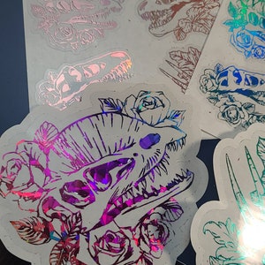Floral Dinosaur Sticker Holographic Dino Dinosaur Stickers Floral ...