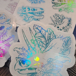 Floral Dinosaur Sticker Holographic Dino Dinosaur Stickers Floral ...