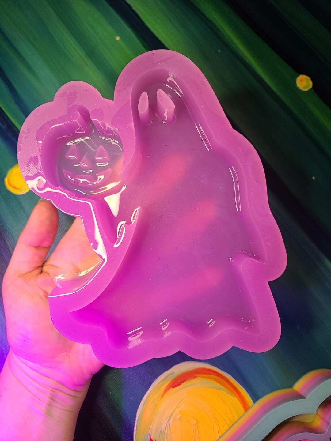 XL Pumpkin Ghost Mold Glossy Standing Handmade Silicone Mold Spooky ...