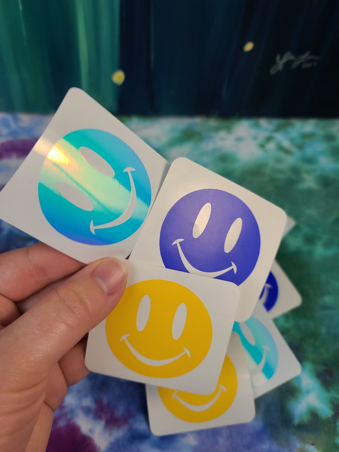 Vinyl Smiley Face Stickers Waterproof Sticker Holographic Vinyl Glow in ...