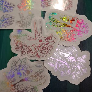 Floral Dinosaur Sticker Holographic Dino Dinosaur Stickers Floral ...