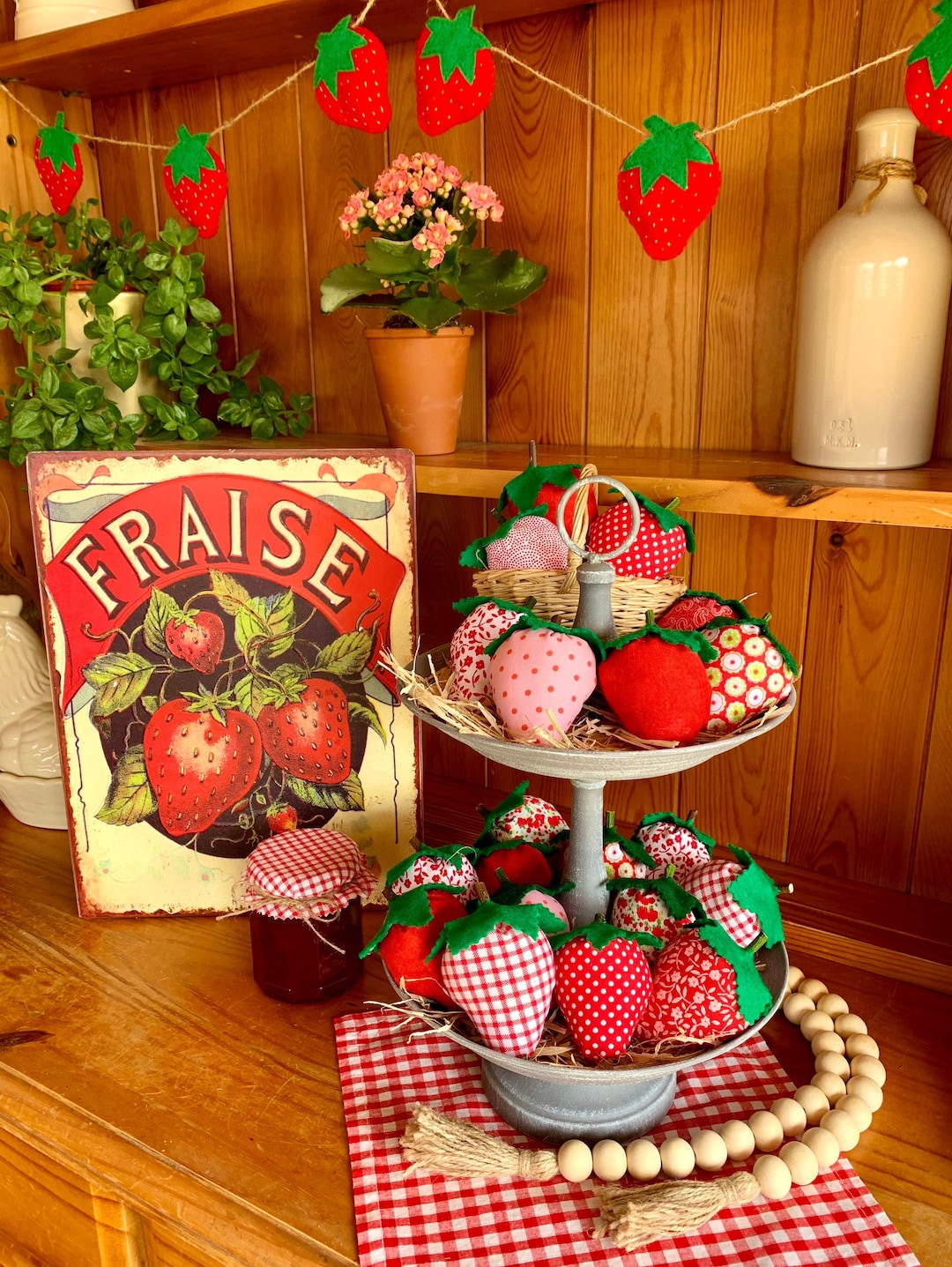 Fabric Strawberries Set of 5 / Summer Decor / Spring Decor / Farmhouse ...