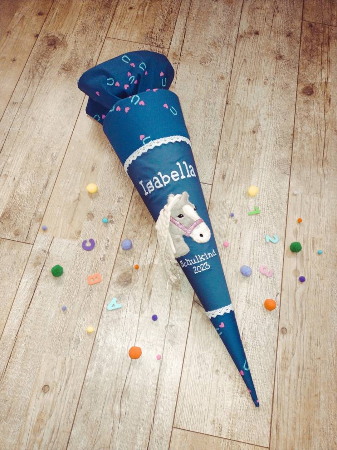 School Cone "horse" With Name Embroidered From Fabric - Etsy