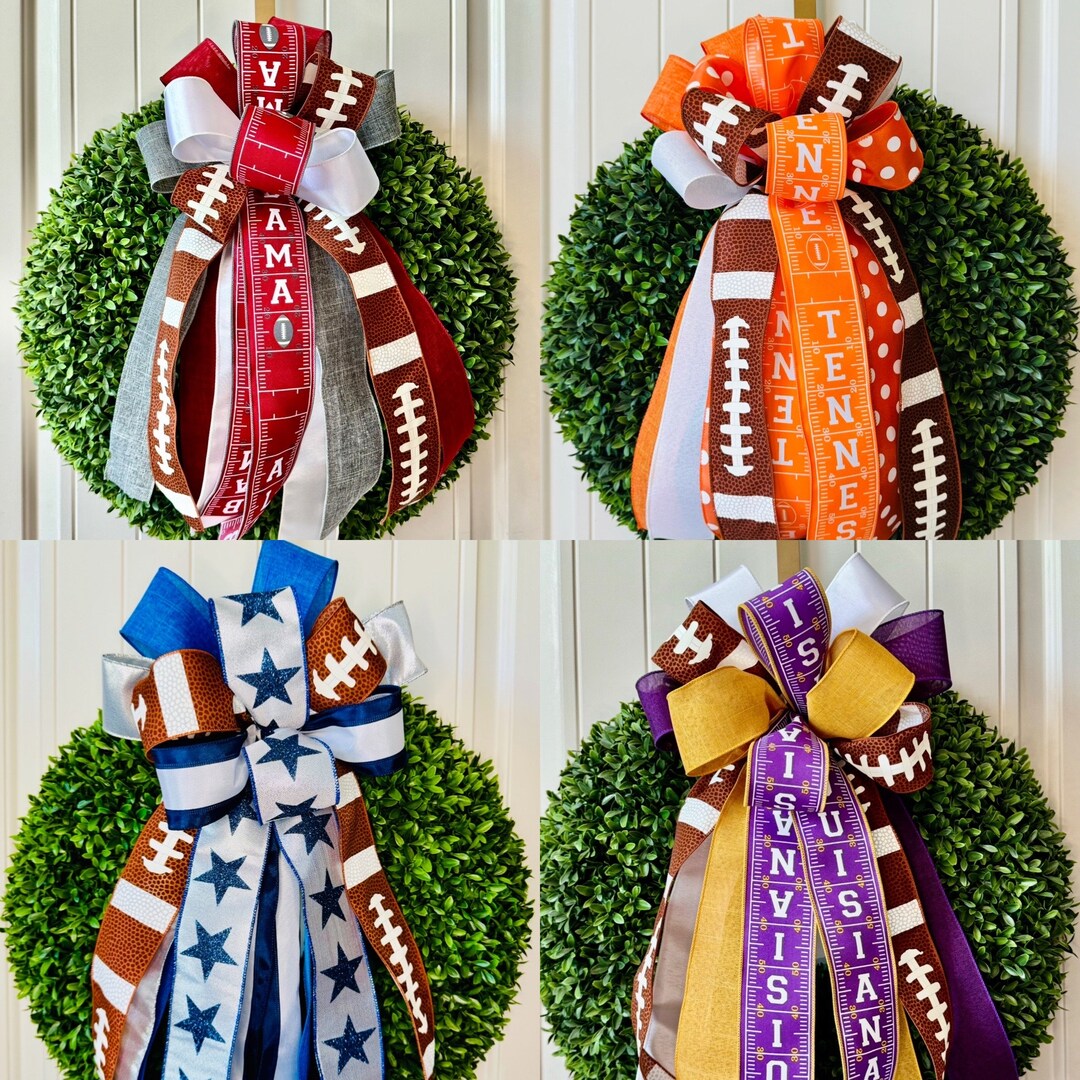 Football Themed Custom Bow Order, Made per Request, Wreath Bow, Wreath ...