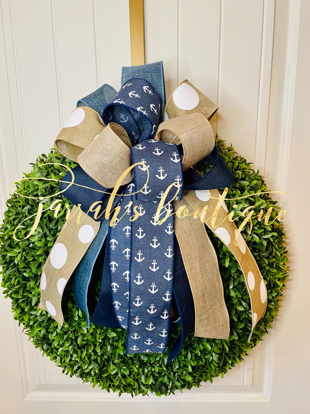 Coastal Wreath Bow, Nautical Wreath Bow, Beach Bows for Wreath, Flag ...