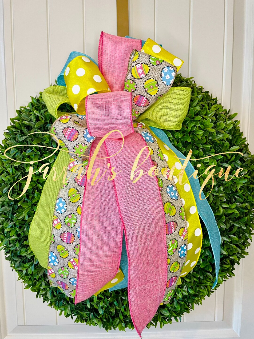 Easter Wreath Bow, Easter Bunny Basket Wreath Bows, Spring Bow, Bow for ...