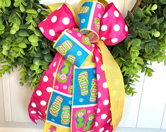 Coastal Wreath Bow, Flip Flop Bow, Beach Bows for Wreath, Flag, Spring ...