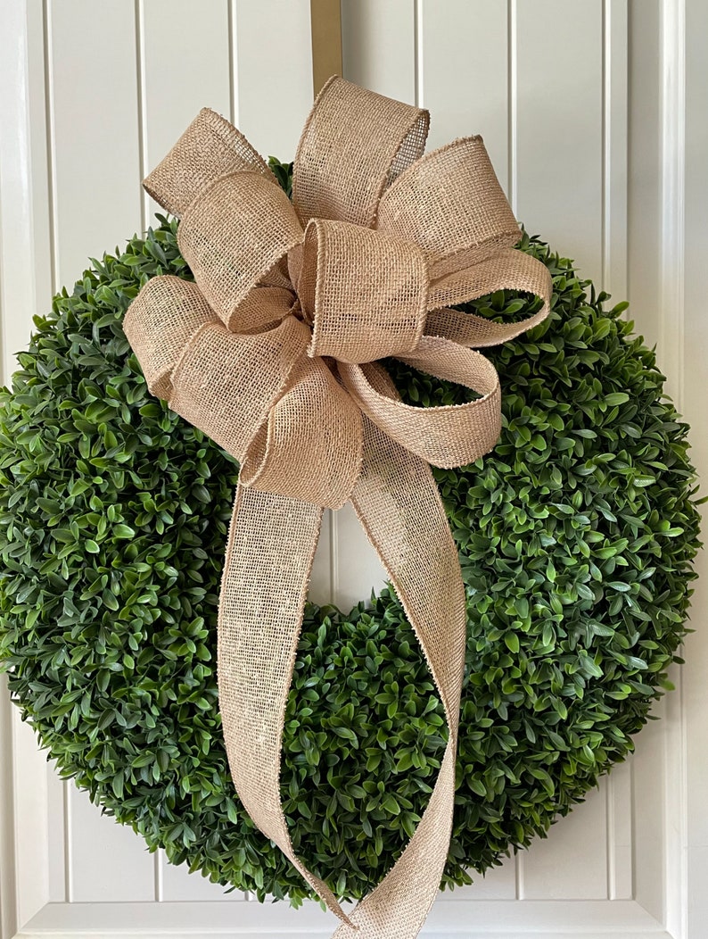 Burlap Bow, Fall Wreath Bow, Tan Bow, Rustic Bow, Farmhouse Wreath Bow ...