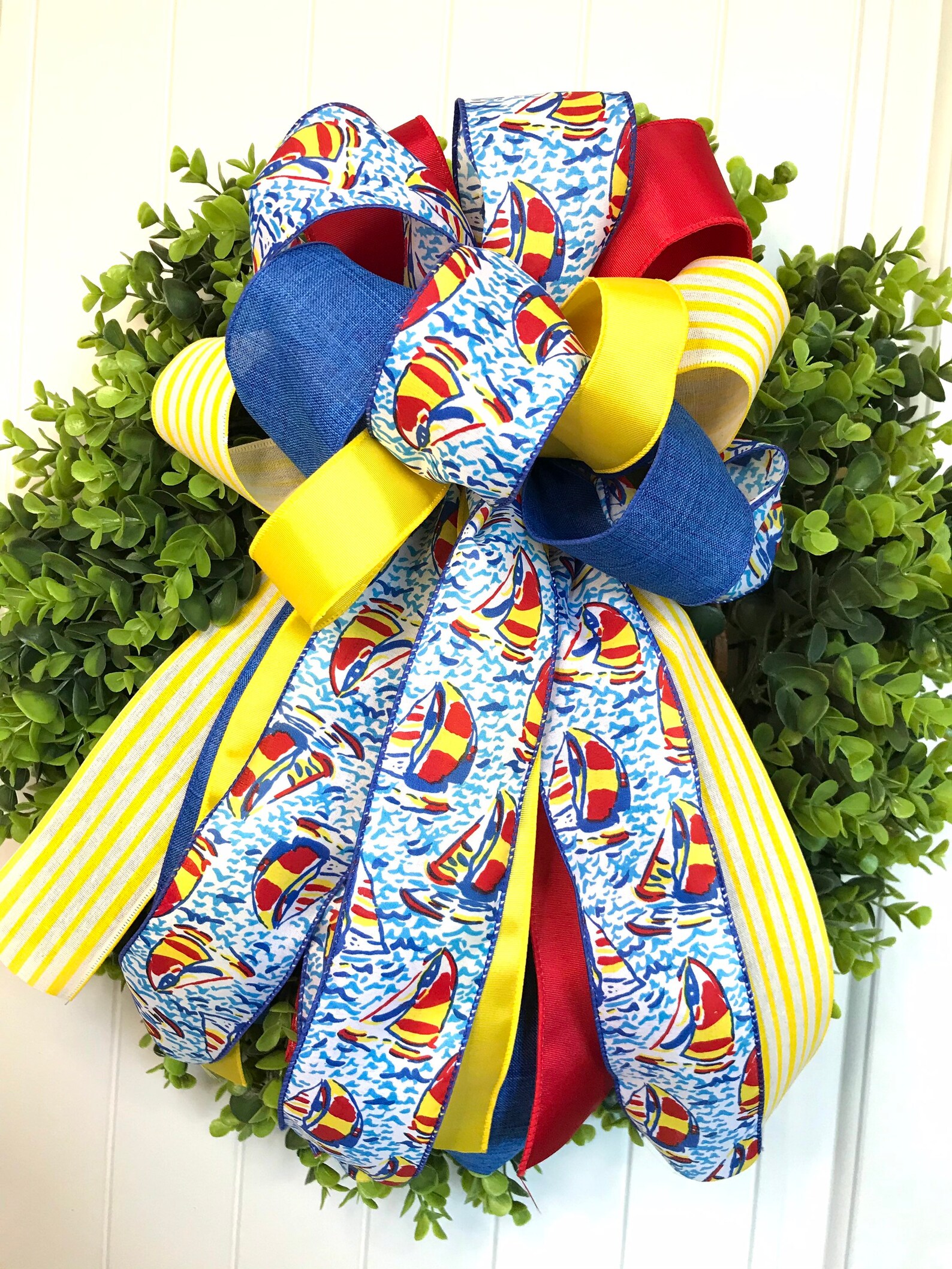 Coastal Sailboat Beach Bows for Wreath Summer Spring Bow | Etsy