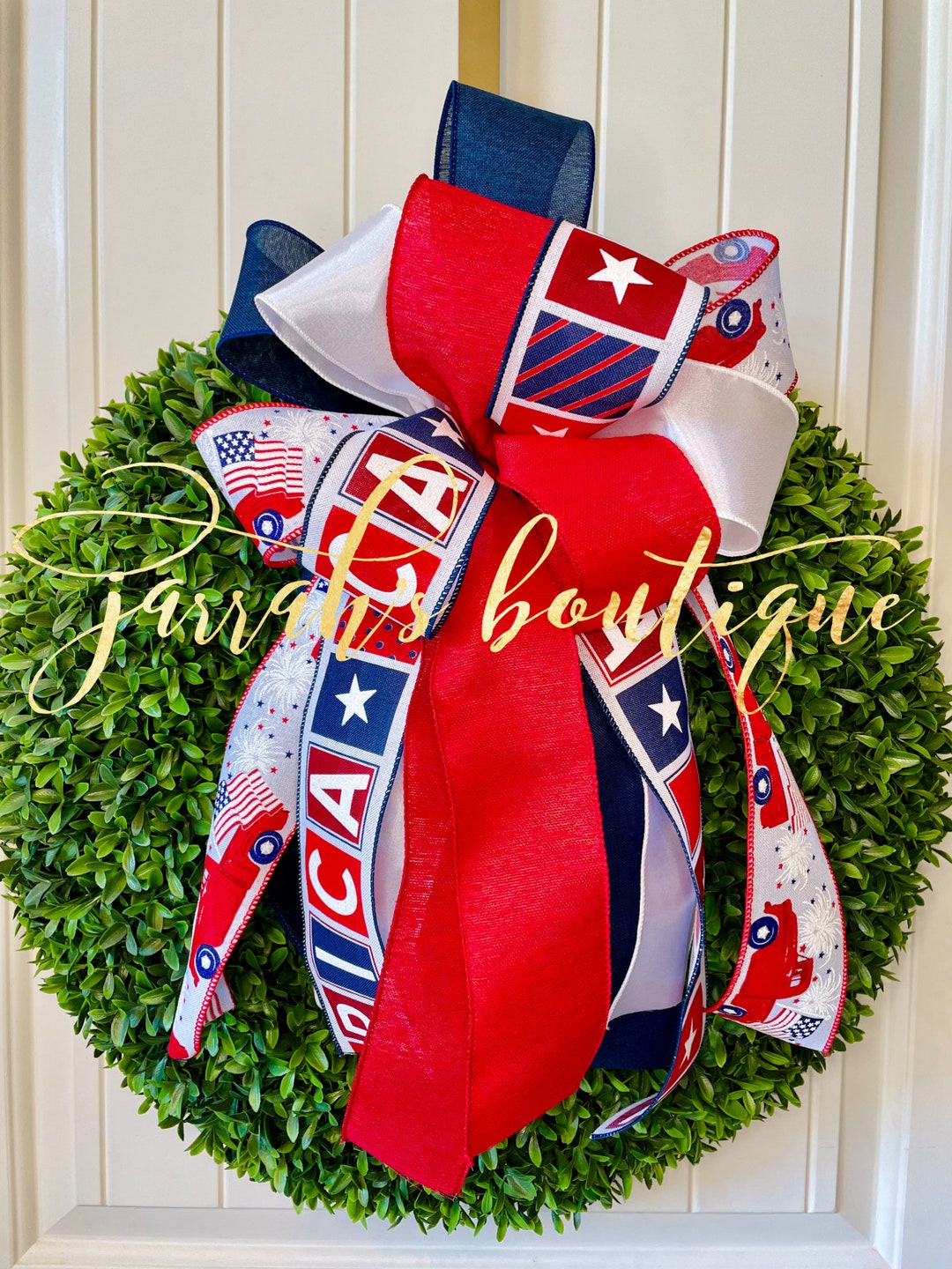 4th of July Bow, Patriotic Bow, USA Bow, Wreath Bow, Summer Bow, Labor ...