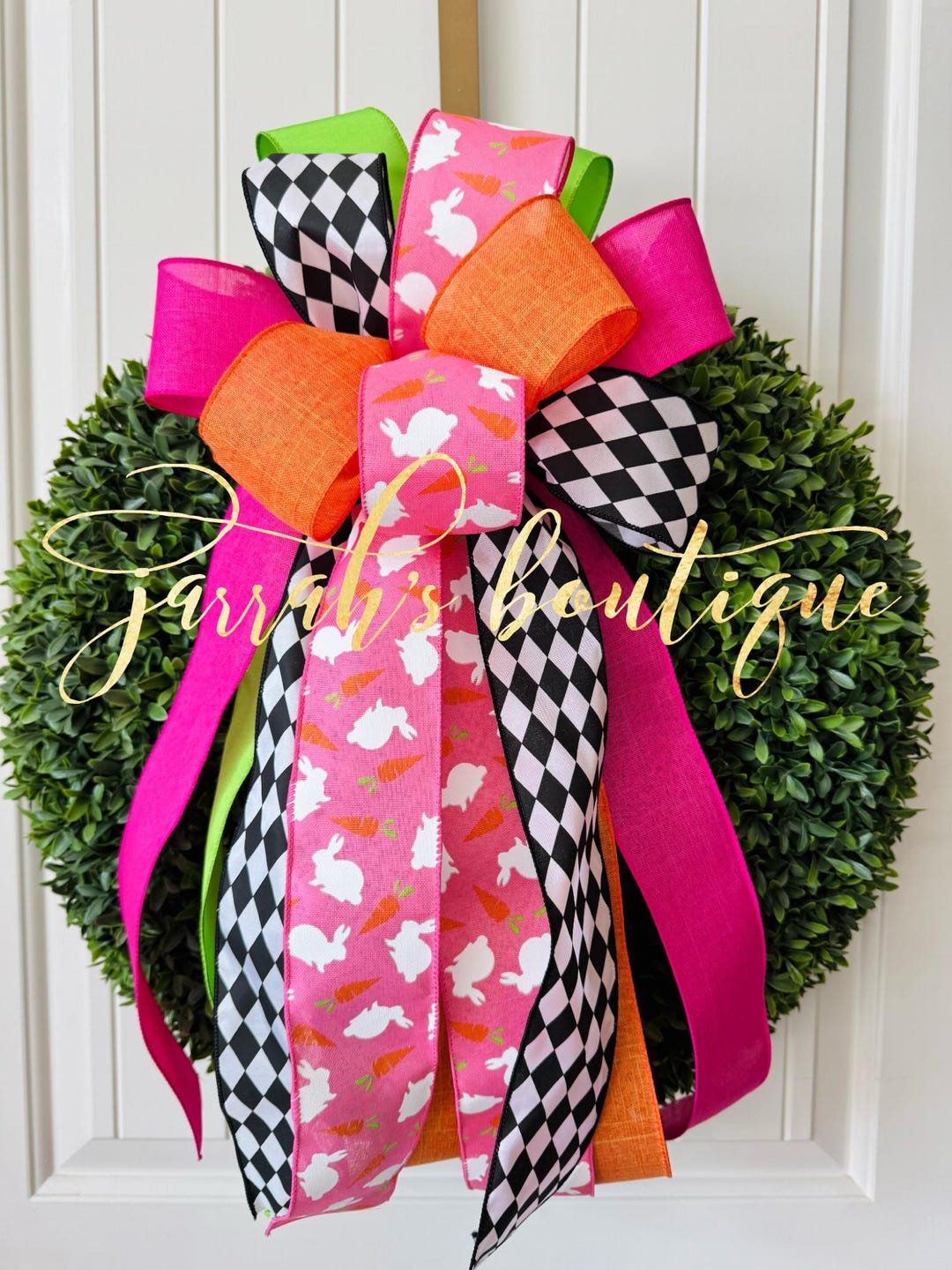 Easter Wreath Bow, Easter Bunny Basket Wreath Bows, Spring Bow, Bow for ...