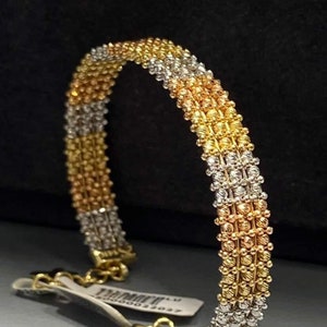 14K Solid Gold Dorica Beaded Bracelet: Three-color Patterned Gold - Etsy