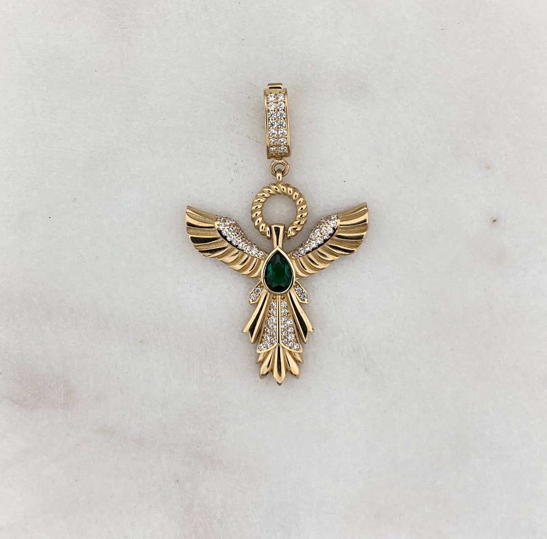 Emerald Phoenix: 14K Gold Pendant, Symbolizing Rebirth, Elegance, and ...