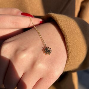 14 K Solid Gold Minimal Sun Shaped Necklace With Zircon, Gift for Her ...