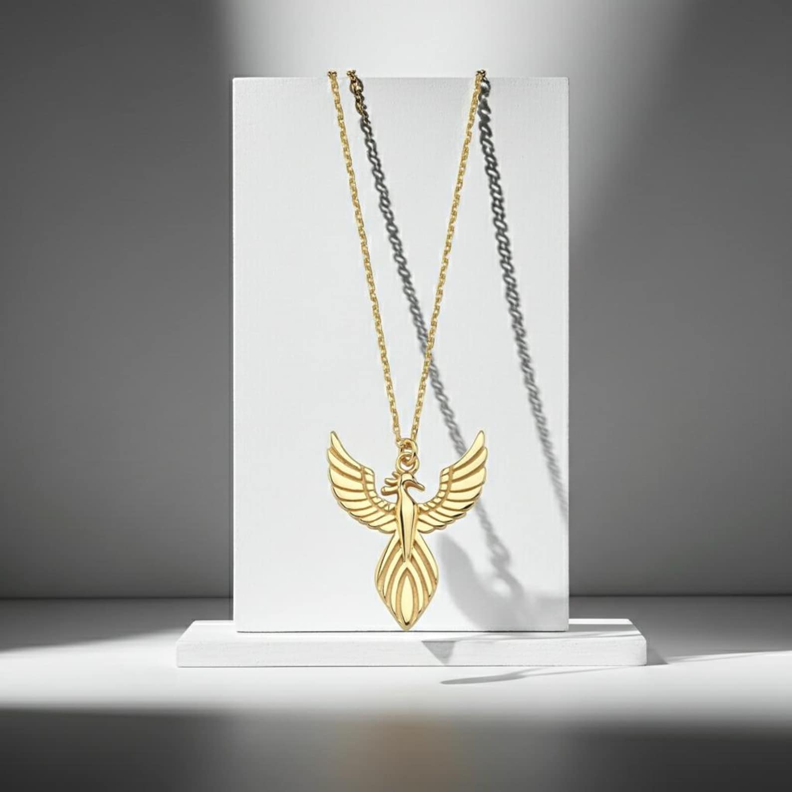 14K Solid Gold Phoenix Necklace: Firebird Simurgh Pendant - Etsy