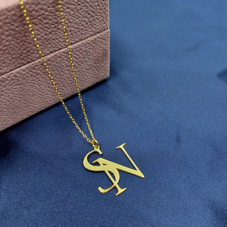 14K Gold Two Initial Necklace: Custom Double Letter Pendant - Etsy