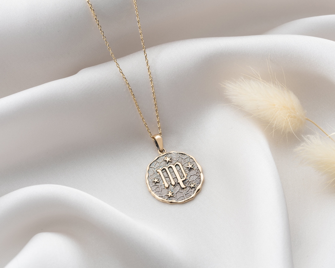 14K Gold Virgo Coin Pendant | Astrological Horoscope Charms | Celestial Double-sided Maiden ...