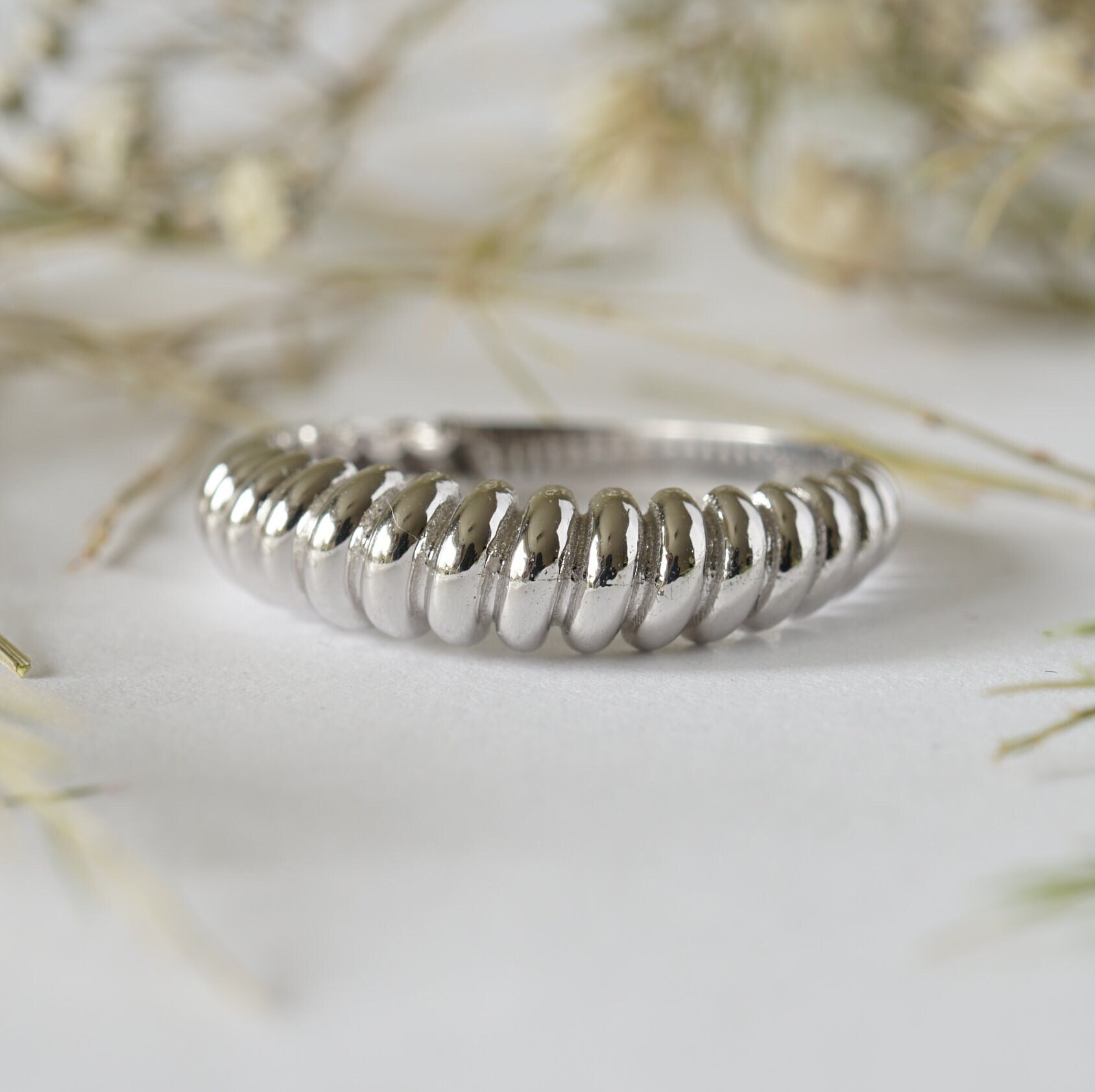 14K Solid Gold Auger Ring Croissant Ring Gold Braided Ring - Etsy