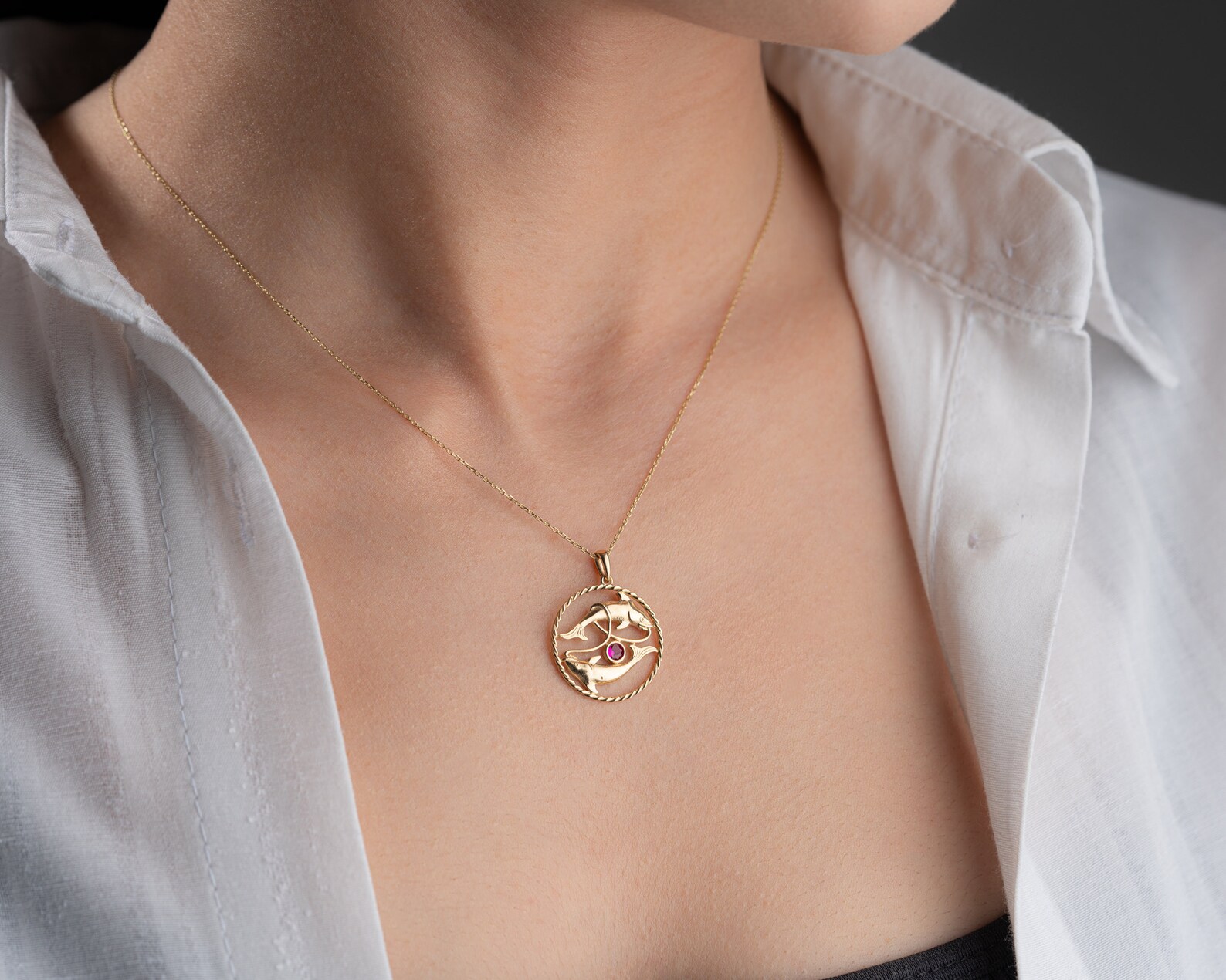 14K Gold Libra Pendant: Ruby Zircon Astrological Charm - Etsy