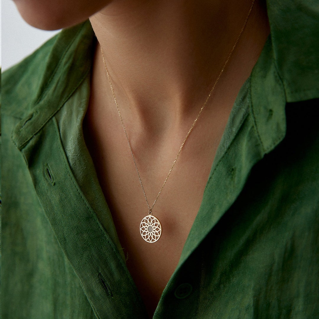 14 K Solid Gold Flower of Life Minimal Necklace, Repetitive Patterns ...