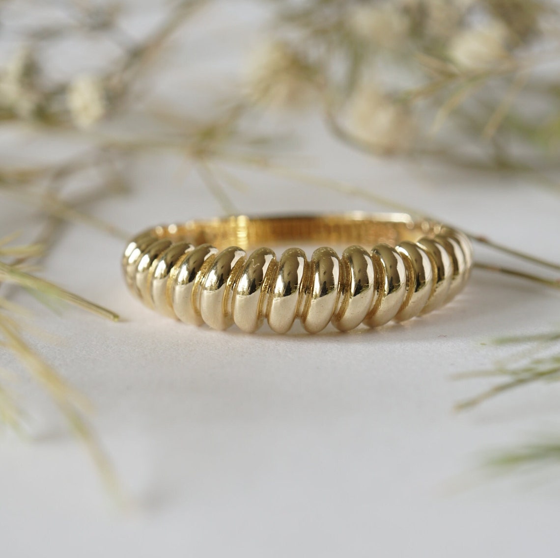 14K Solid Gold Auger Ring Croissant Ring Gold Braided Ring - Etsy
