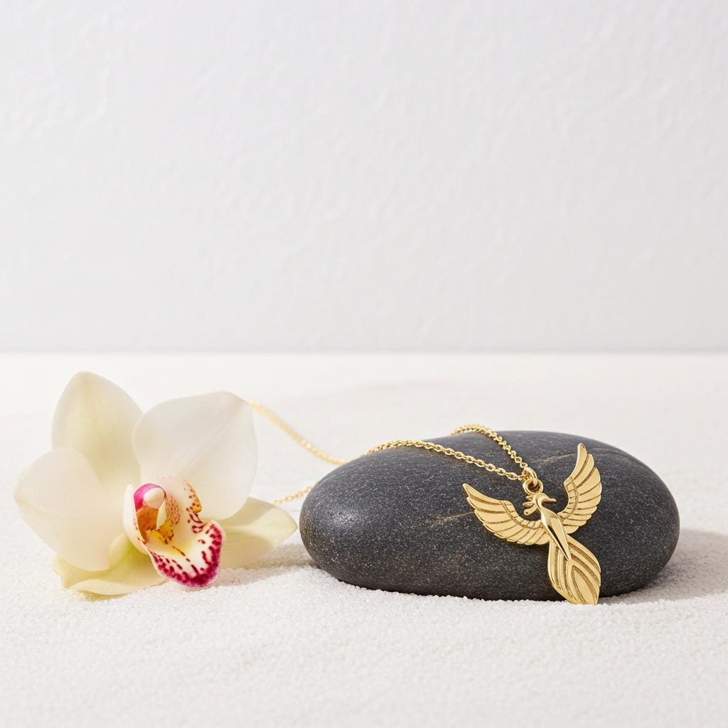 14K Solid Gold Phoenix Necklace: Firebird Simurgh Pendant - Etsy