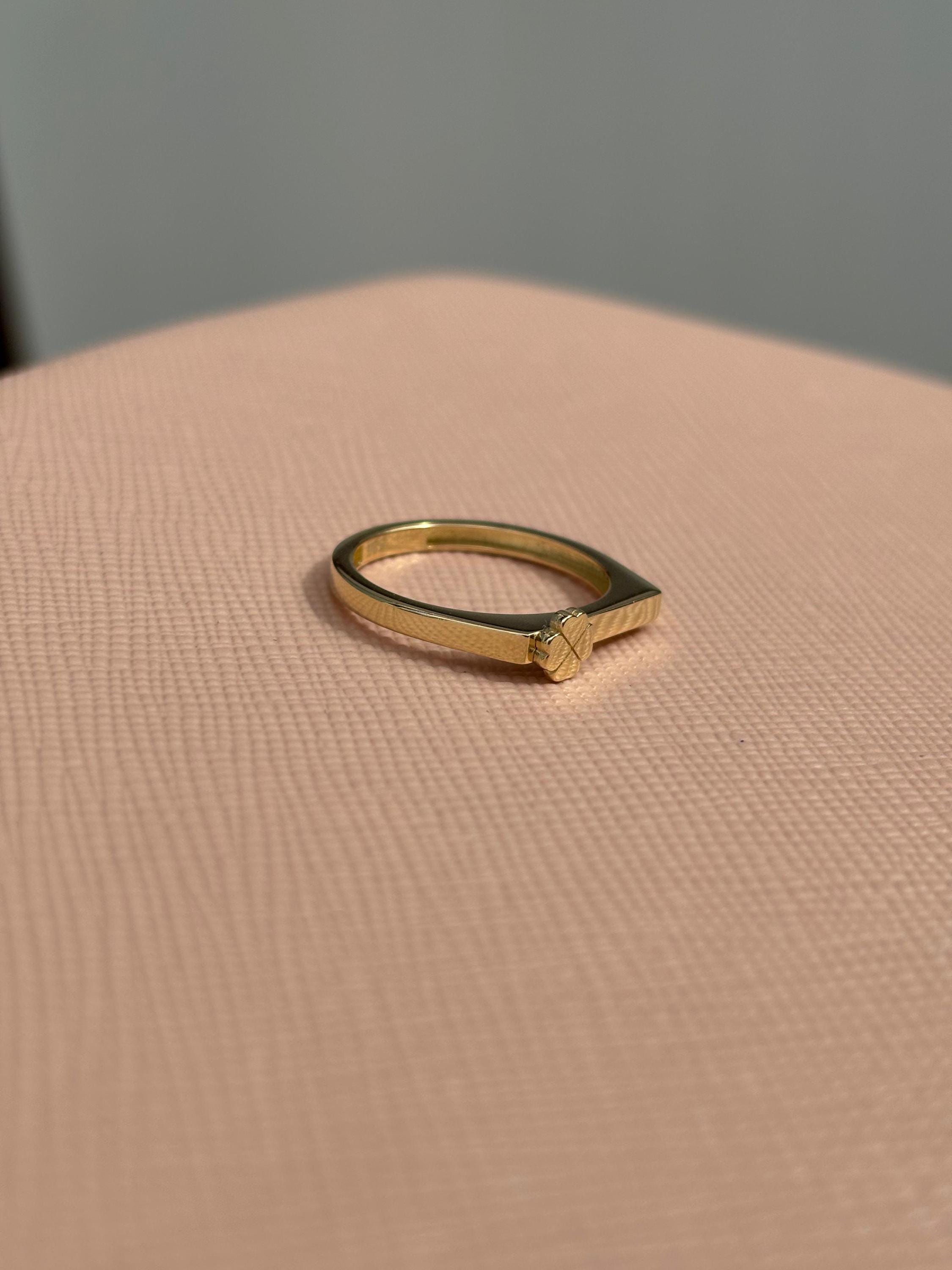 14K Gold Clover Charm Ring: Dainty Good Luck Shamrock - Etsy