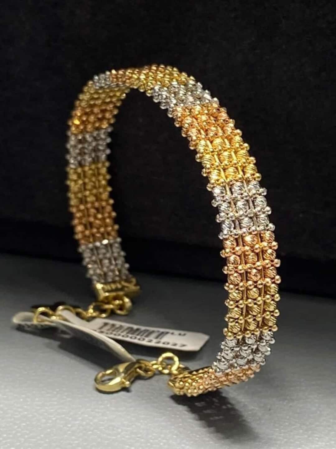 14K Solid Gold Dorica Beaded Bracelet: Three-color Patterned Gold - Etsy